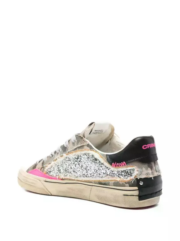 CRIME LONDON Glitter-embellished Camouflage Print Lace-up Sneakers