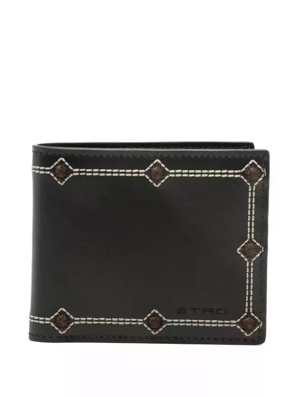 Etro Embroidered Leather Wallet - Black