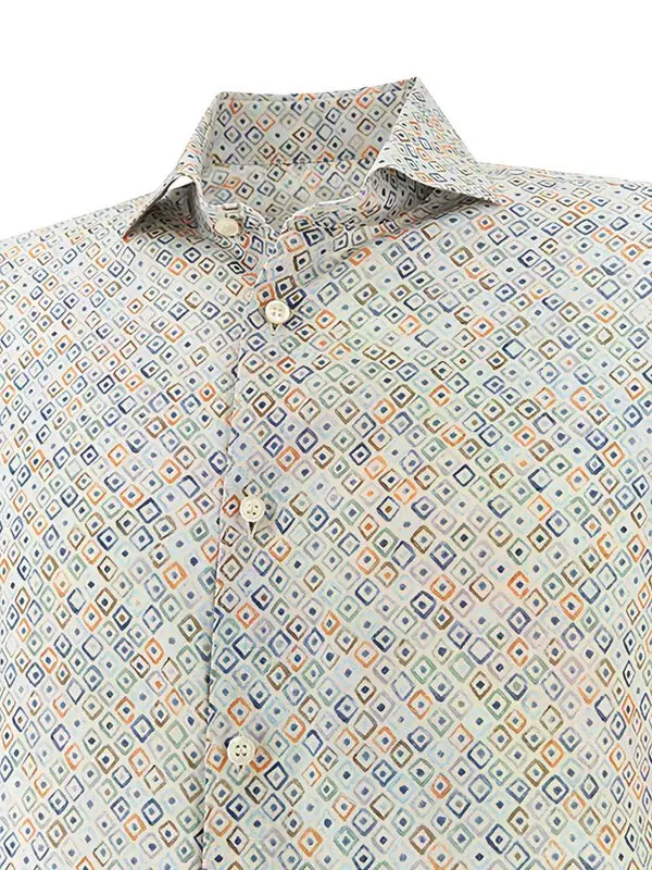 Paul & Shark Geometric Watercolour Pattern Linen Shirt - Neutrals