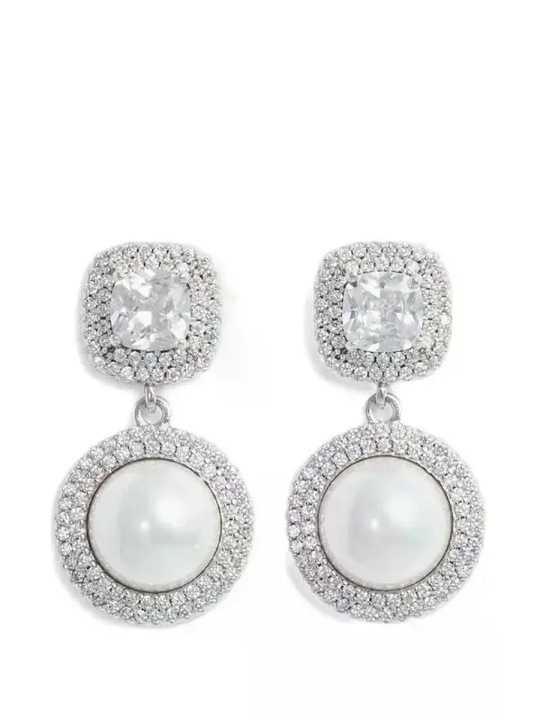 SELF-PORTRAIT Crystal Pearl Drop Earrings - Silver