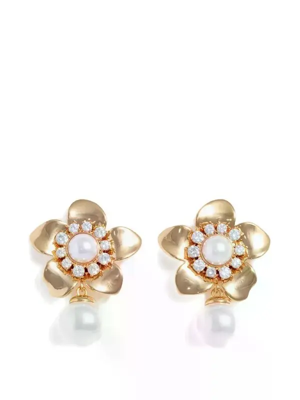 SELF-PORTRAIT Flower Pearl Earrings - Gold