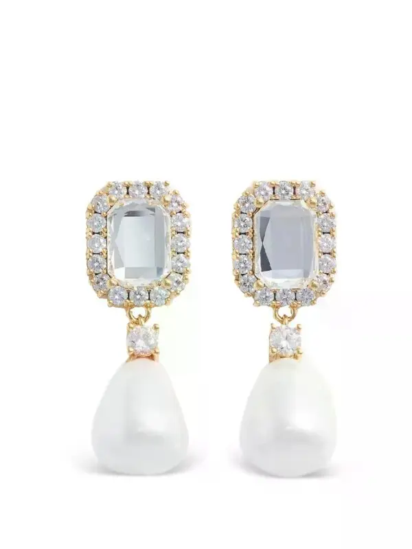 SELF-PORTRAIT Crystal Pearl Drop Earrings - Gold
