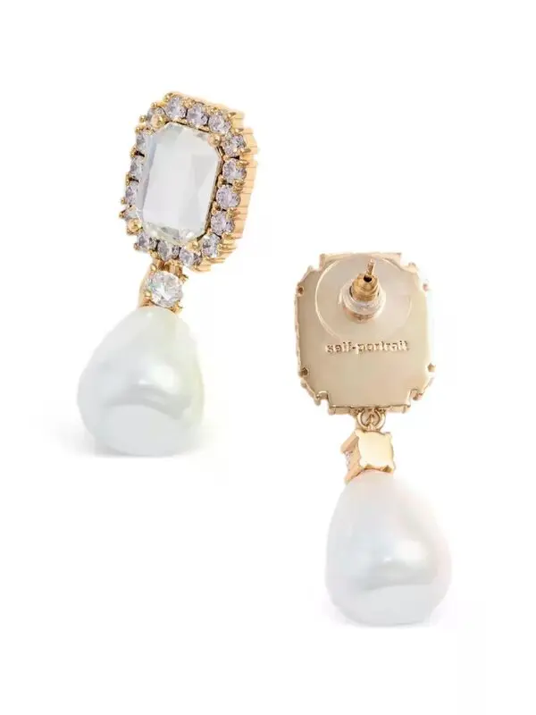 SELF-PORTRAIT Crystal Pearl Drop Earrings