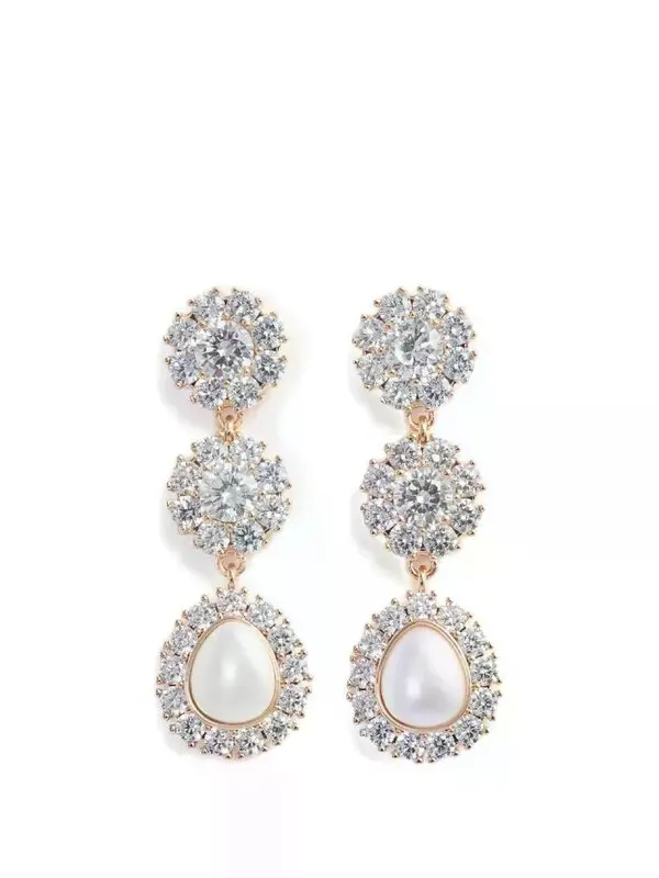 SELF-PORTRAIT Crystal Flower Pearl Earrings - Gold