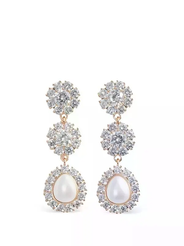 SELF-PORTRAIT Crystal Flower Pearl Drop Earrings - Gold