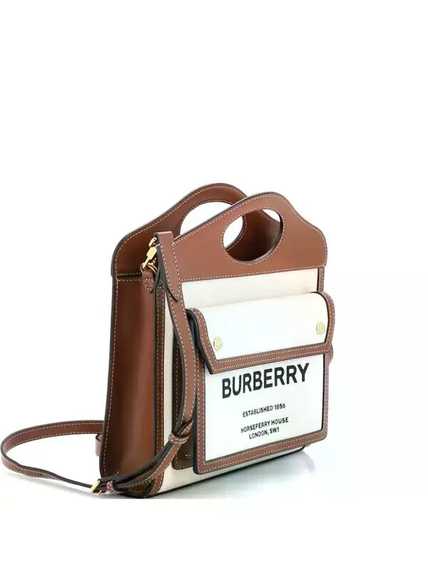 Burberry Logo Pocket Tote With Leather Mini Crossbody Bag - Brown
