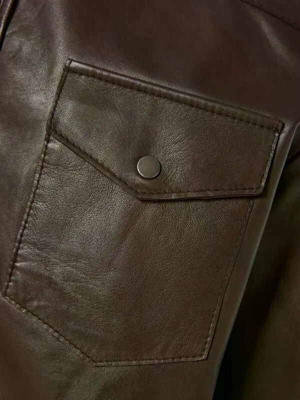 GIORGIO BRATO Leather Shirt Jacket With Flap Pockets - Brown