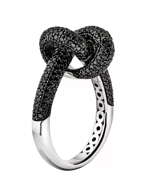 ENGELBERT 18k White Gold Black Diamond Knot Ring - Silver