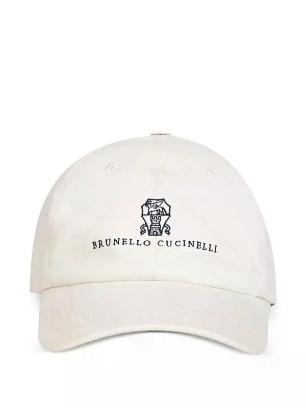 Brunello Cucinelli Embroidered Crest Logo Cap - White