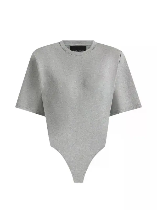Manière De Voir Maniere De Voir Wide Shoulder Bodysuit T-shirt With Detachable Shoulder Pads - Grey