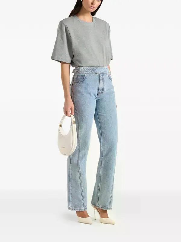 Manière De Voir Maniere De Voir Wide Shoulder Bodysuit T-shirt With Detachable Shoulder Pads - Grey