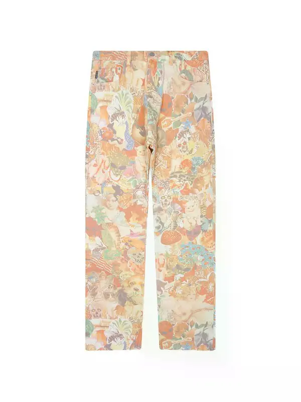 PLEASURES Graphic Print Straight-leg Jeans - Neutrals