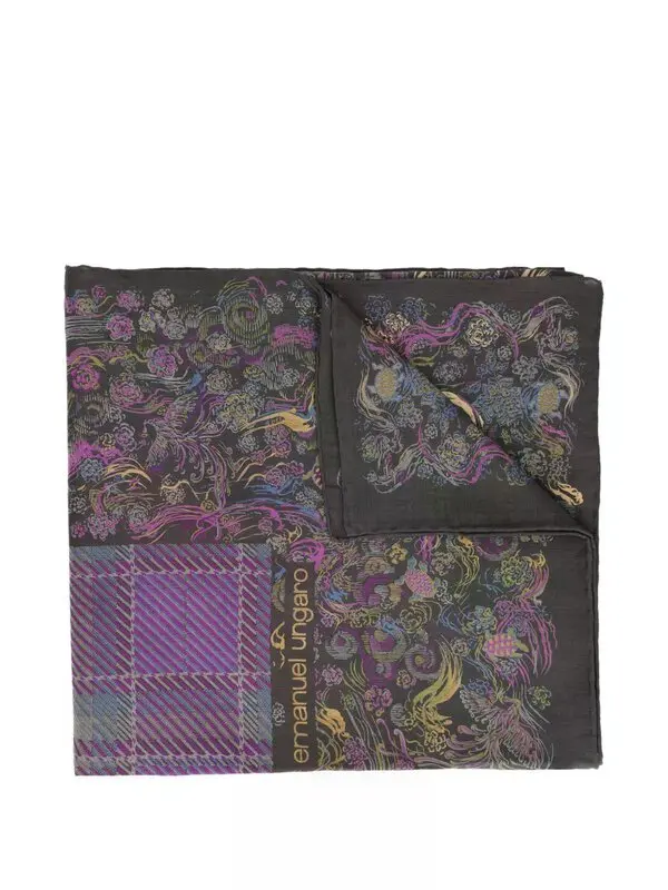 Emanuel Ungaro Floral Check Scarf - Grey