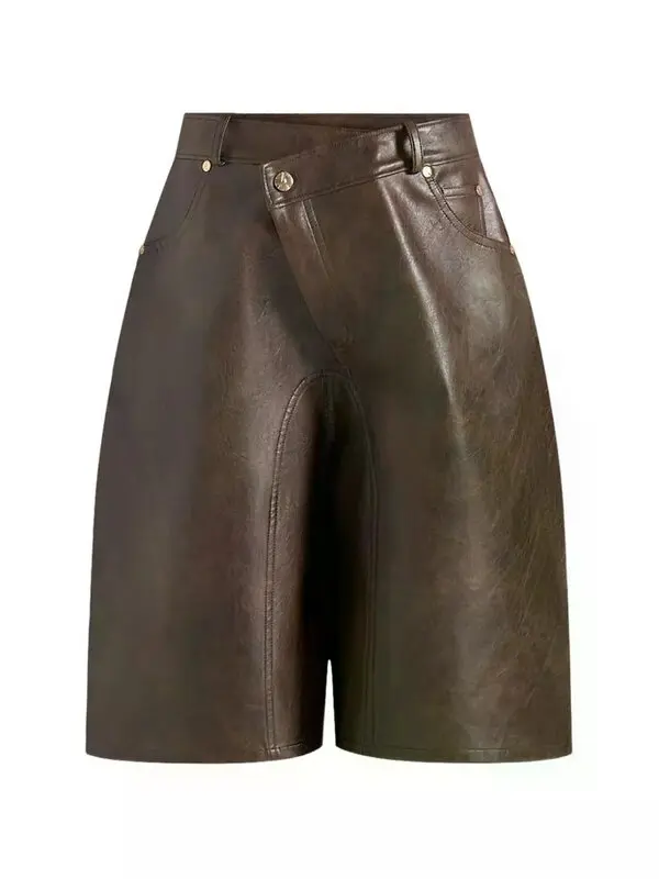 Manière De Voir Hazel Vegan Leather Wrapover Bermuda Shorts - Brown