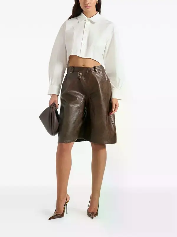 Manière De Voir Hazel Vegan Leather Wrapover Bermuda Shorts - Brown