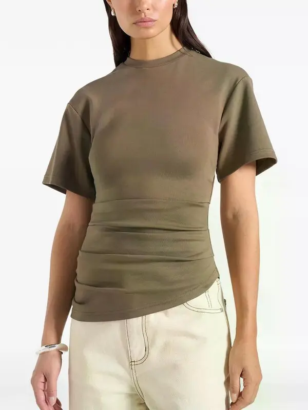 Manière De Voir Asymmetrical Ruched Cotton T-shirt - Green