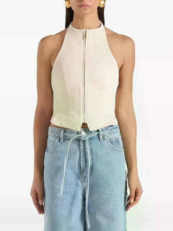Manière De Voir Halterneck Backless Top In Cream Twill