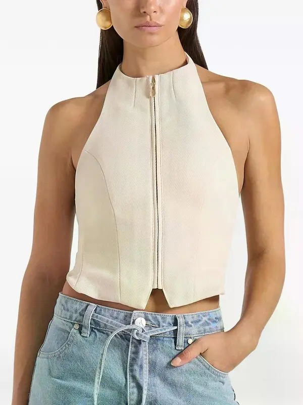 Manière De Voir Halterneck Backless Top In Cream Twill