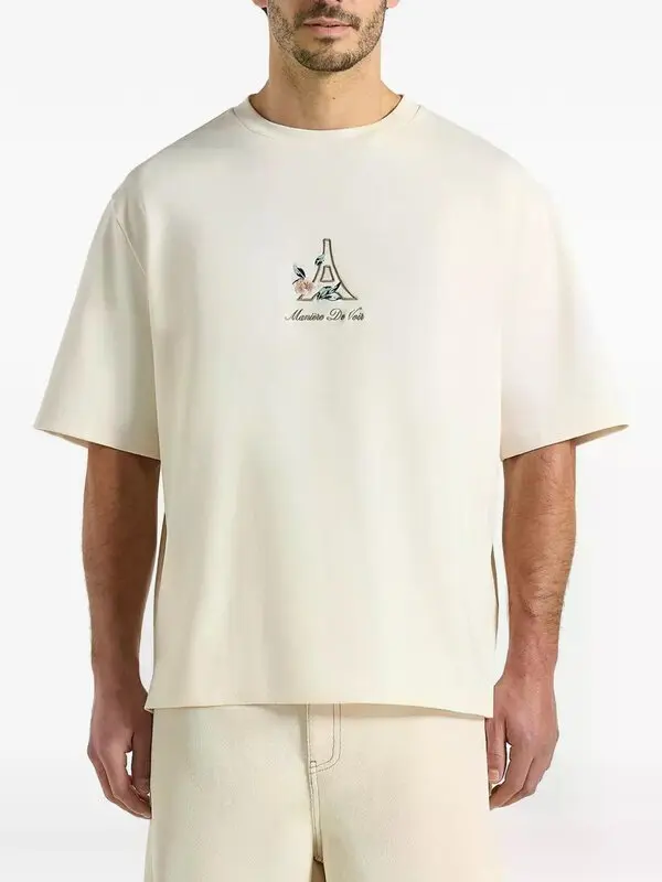 Manière De Voir Maniere De Voir Eiffel Floral Embroidered Cotton T-shirt - Neutrals
