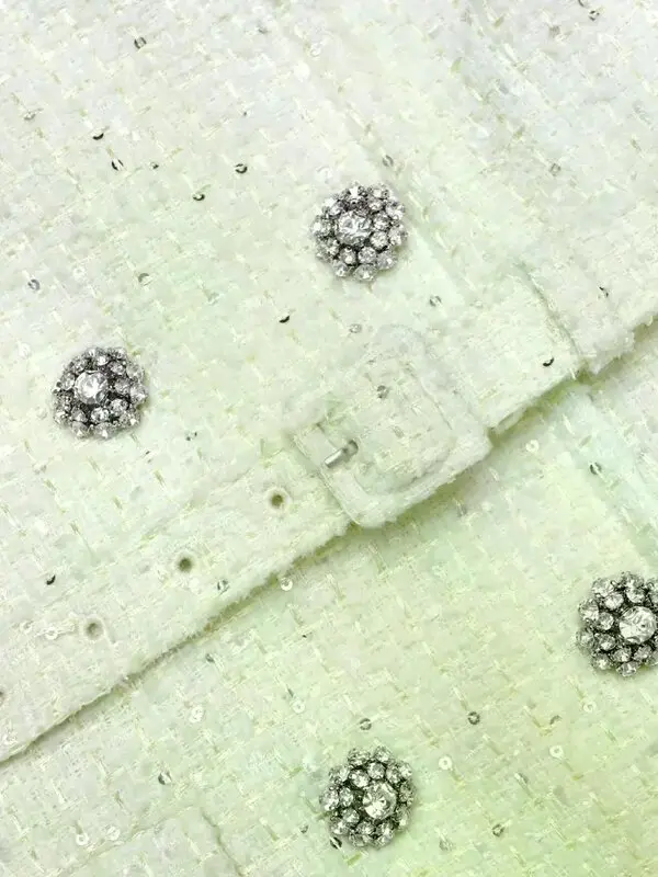 Self-Portrait Button Belted Boucle Midi Dress - Green | Editorialist