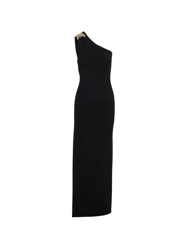 Elisabetta Franchi Milano Stitch Knit One-shoulder Gown With Jewel Clasp