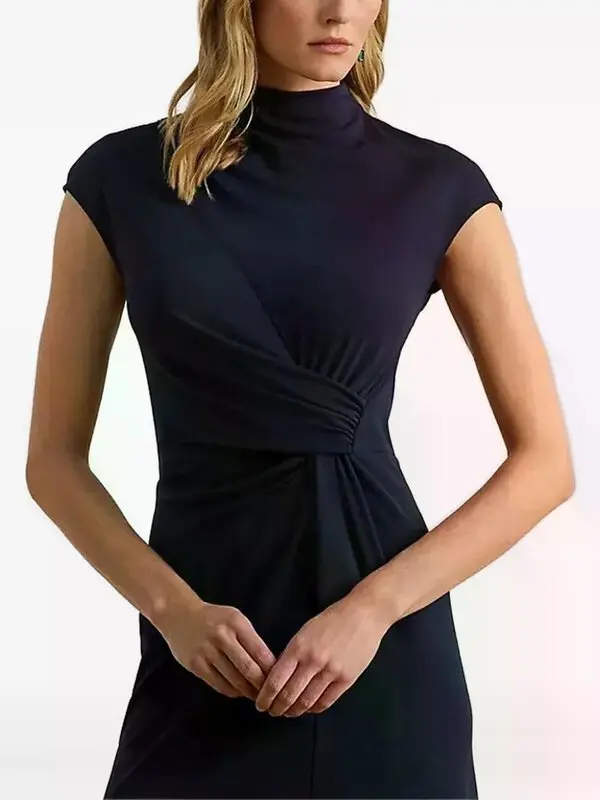 Ralph Lauren Turtleneck Twisted Midi Dress - Blue