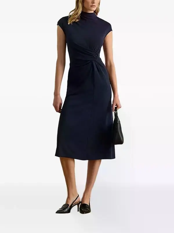 Ralph Lauren Turtleneck Twisted Midi Dress - Blue