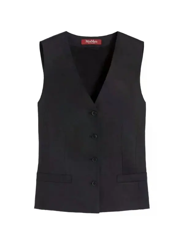 Max Mara Carnet V-neck Button Linen Waistcoat - Black