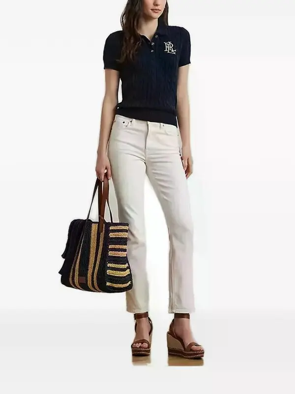 Ralph Lauren Cable-knit Polo Top With Embroidered Detail - Blue