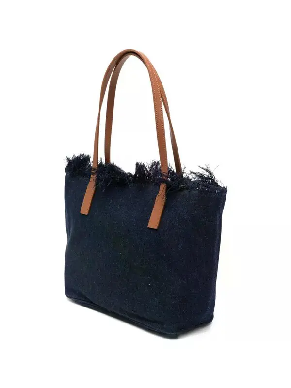MC2 SAINT BARTH Embroidered Fringed Denim Tote Bag - Blue