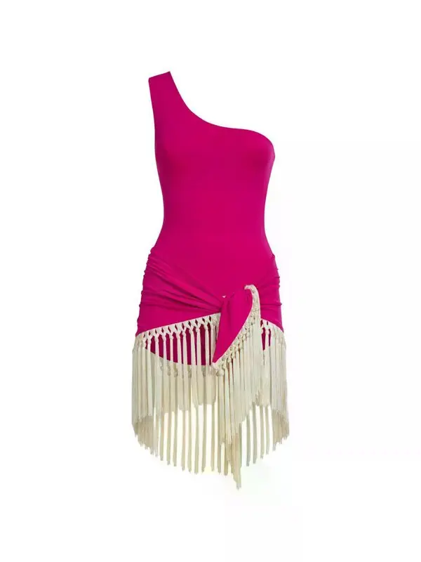 TALLER MARMO Yacare One-shoulder Fringed Swimsuit - Pink