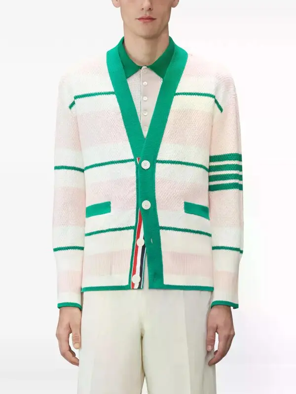 Thom Browne Seed Stitch 4-bar Cardigan - White