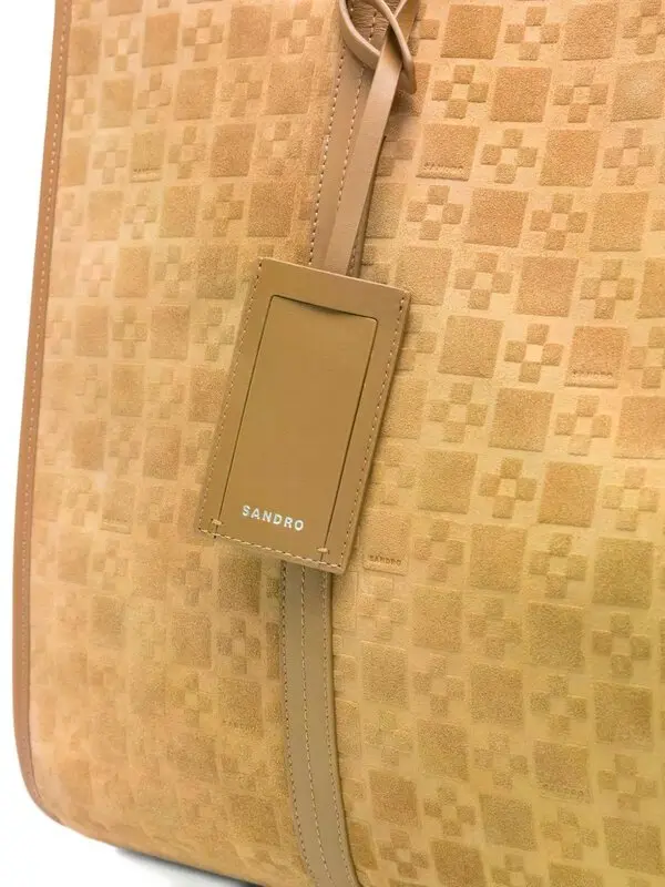 Sandro Split Leather Shopping Bag With Embossed Pattern - Brown