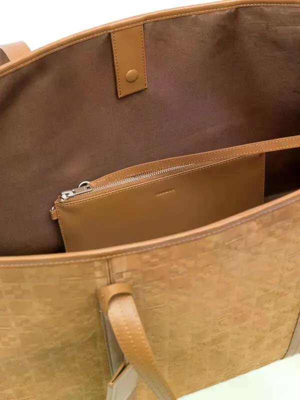 Sandro Split Leather Shopping Bag With Embossed Pattern - Brown