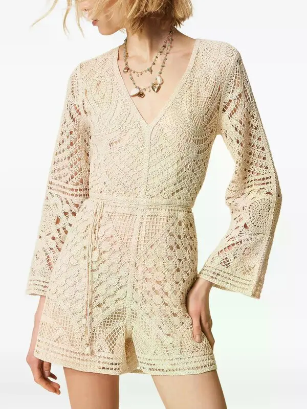 TWINSET Crochet Knit Jumpsuit With Open Back And V-neck