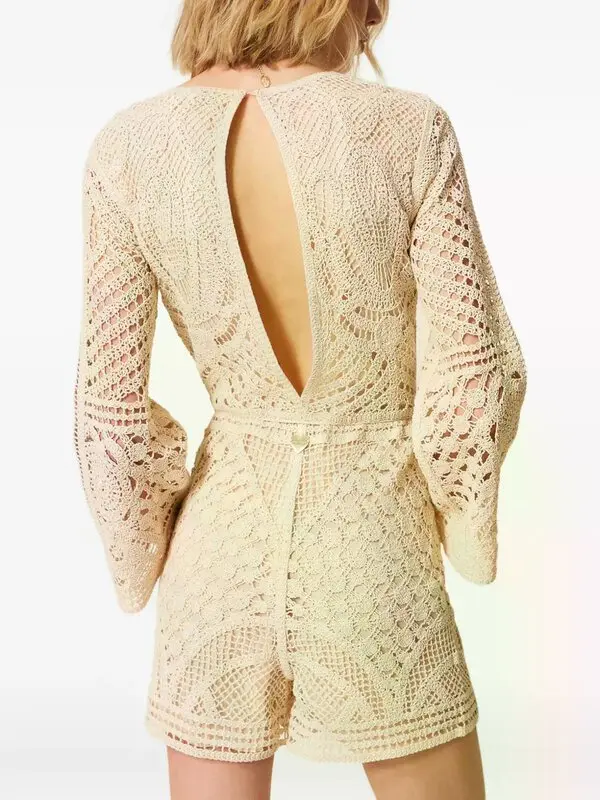 TWINSET Crochet Knit Jumpsuit With Open Back And V-neck