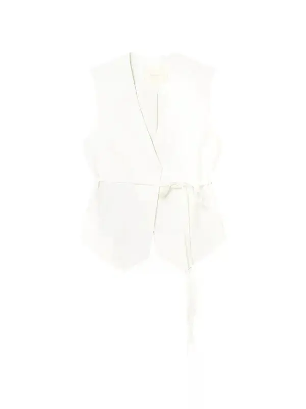 TWINSET Embroidered Sleeveless Belted Waistcoat - White