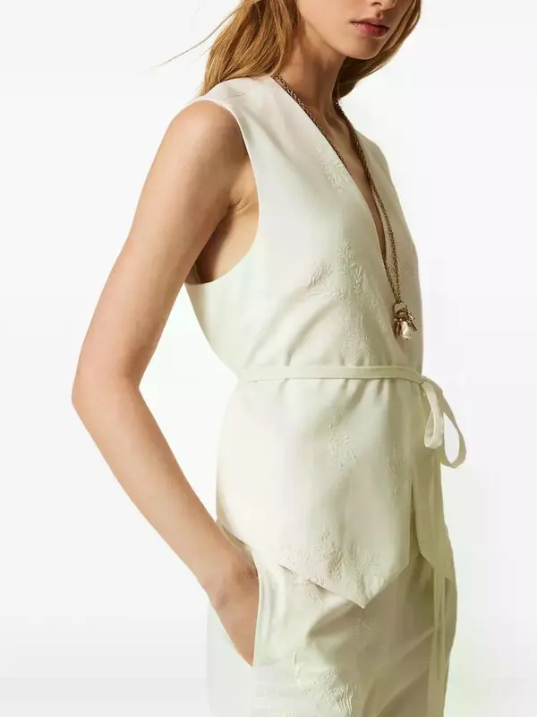 TWINSET Embroidered Waistcoat With Belt - White