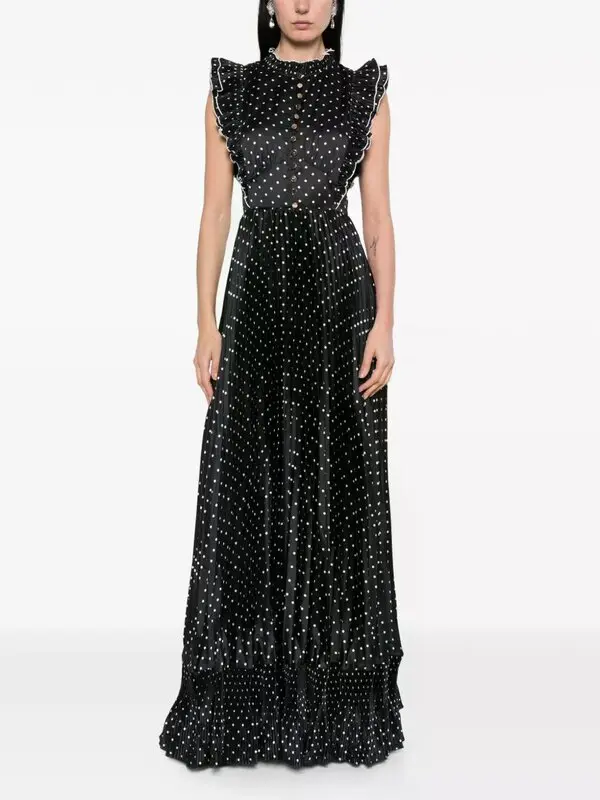SELF-PORTRAIT Sleeveless Polka Dot Maxi Dress - Black
