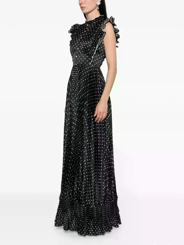 SELF-PORTRAIT Sleeveless Polka Dot Maxi Dress - Black