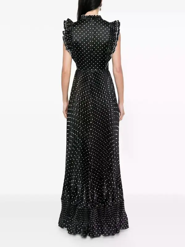 SELF-PORTRAIT Sleeveless Polka Dot Maxi Dress - Black
