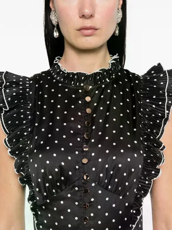 SELF-PORTRAIT Sleeveless Polka Dot Maxi Dress - Black