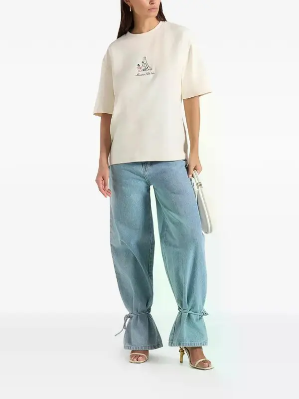 Manière De Voir Maniere De Voir Floral Eiffel Embroidered Cotton Blend T-shirt - Neutrals