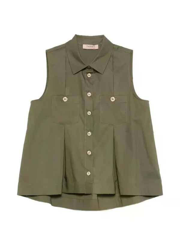 TWINSET Sleeveless Poplin Shirt With Patch Pockets - Green