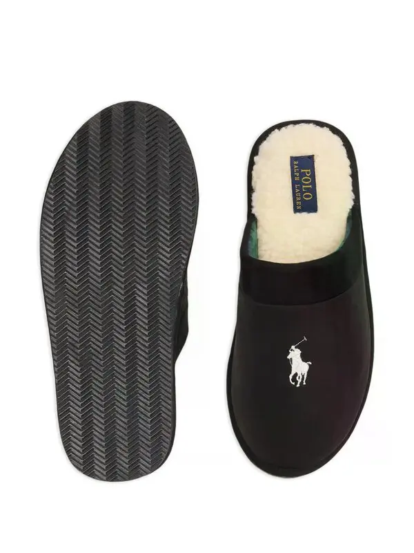 Polo Ralph Lauren Embroidered-logo Slippers - Black