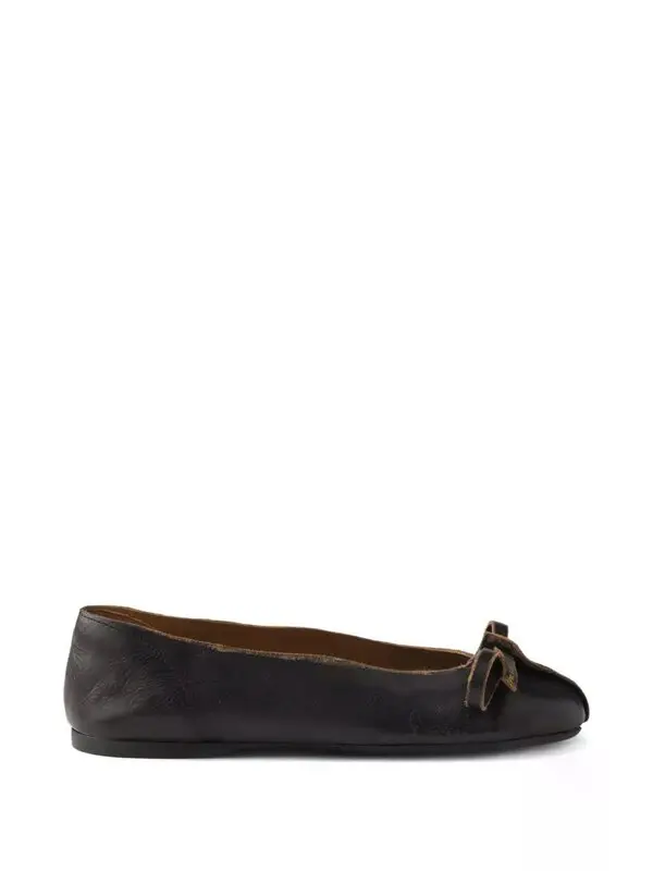 Prada Calf Leather Ballet Flats With Bow Detailing - Black