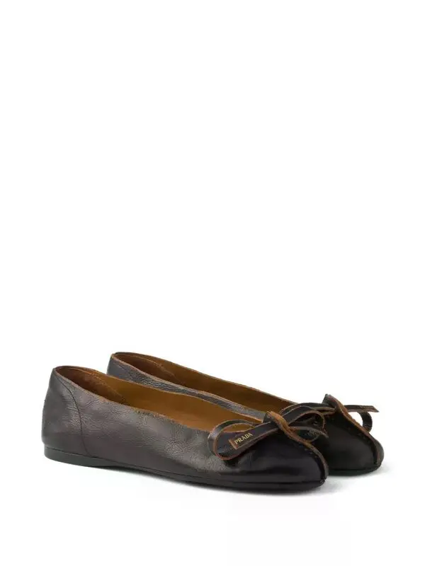 Prada Calf Leather Ballet Flats With Bow Detailing - Black
