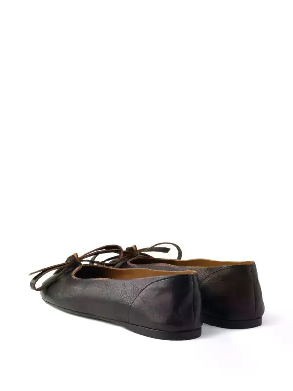 Prada Calf Leather Ballet Flats With Bow Detailing - Black
