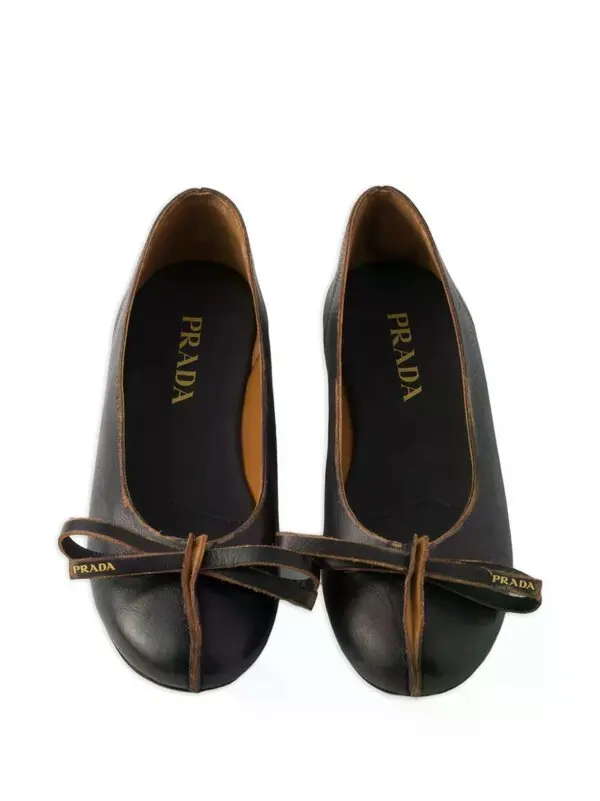 Prada Calf Leather Ballet Flats With Bow Detailing - Black