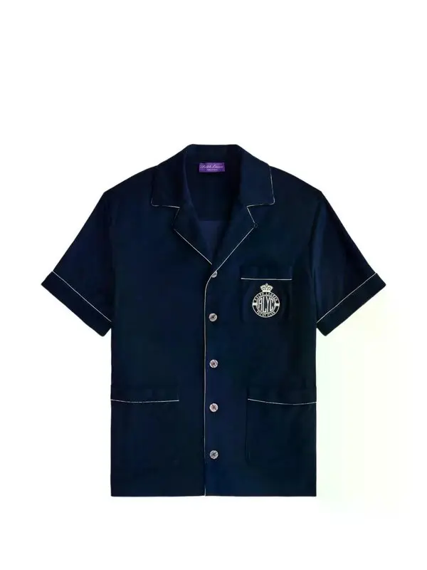 Ralph Lauren Purple Label Short-sleeve Embroidered Cabana Shirt - Blue
